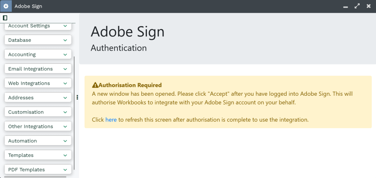 Authentication with Adobe Sign | Workbooks CRM Support