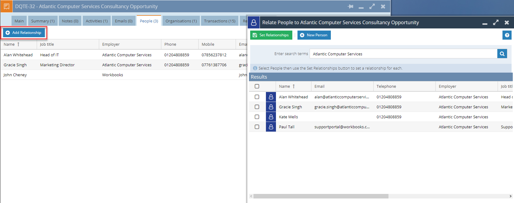 Relationships | Workbooks CRM Support